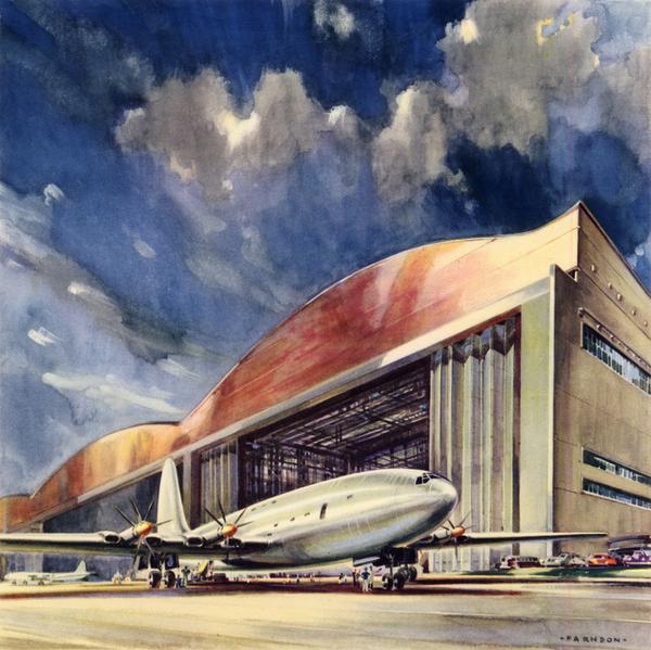 The Brabazon 1 airliner outside the Brabazon Assembly Hall (printed ...